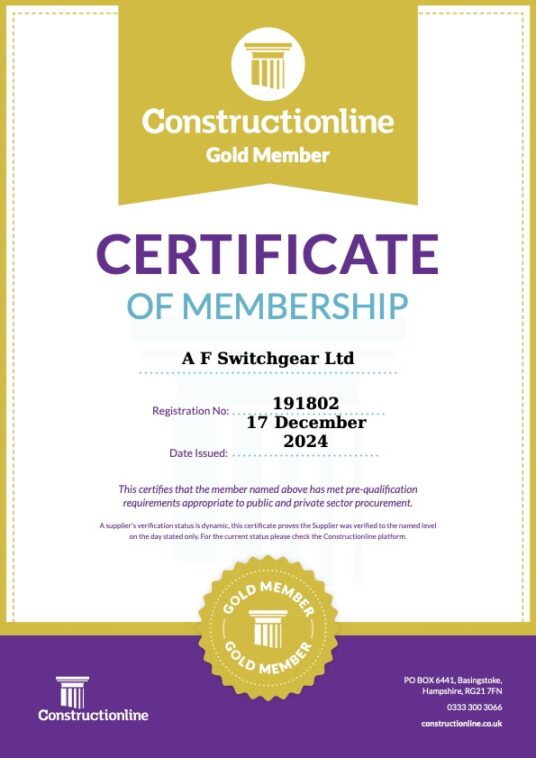 AF Switchgear achieve Constructionline Gold Membership - AF Switchgear