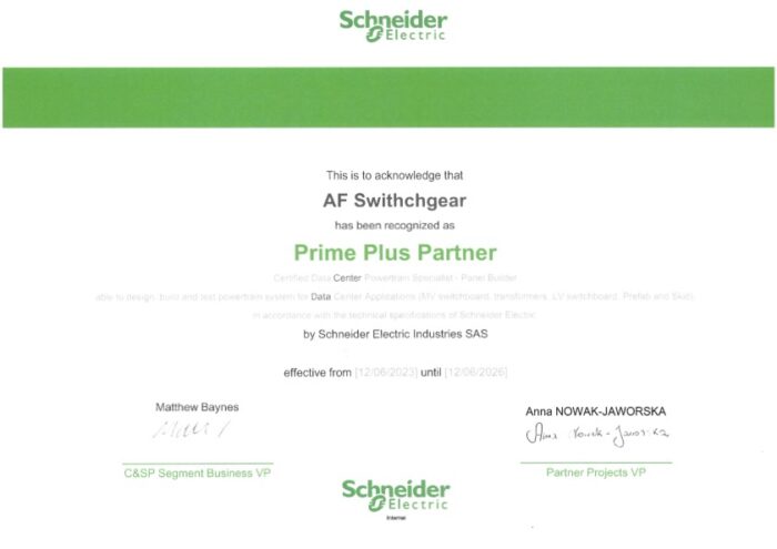 Schneider Electric Prime Plus Partner - AF Switchgear